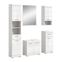 Badm&ouml;bel-Set Welltime "Siena, 5 teilig, bestehend aus:", wei&szlig; (wei&szlig; nb, wei&szlig; hochglanz mdf tz), B:164cm H:191cm T:34cm, Holzwerkstoff, MDF, Kastenm&ouml;bel-Sets, Badm&ouml;bel-Set, Hochschrank, WBU, Spiegel, Unterschrank, H&auml;ngeschrank