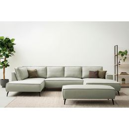 Wohnlandschaft Home Affaire "TVINNU", hellgr&uuml;n, B:354cm H:83cm T:193cm, Sofas, Wohnlandschaft, Recamiere rechts/links, stellbar zum Schlafsofa (Krokodilverbinder)