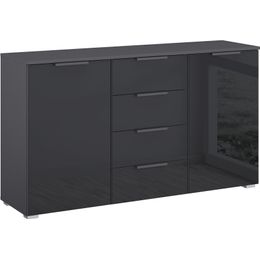 Schubkastenkommode Rauch "Sideboard Kommode Kombikommode KOLUNA mit Glasfront", graumetallic, glas basalt, B:120cm H:81cm T:42cm, Holzwerkstoff, Sideboards, vier gro&szlig;e Schubladen, mit insgesamt 4 Einlegeb&ouml;den MADE IN GERMANY