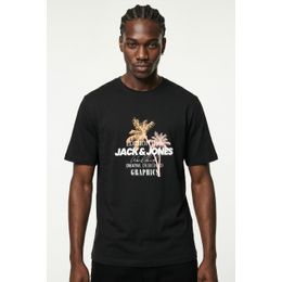 Jack & Jones Rundhalsshirt JACK & JONES "JJGRADIENT PRINT TEE SS CREW NECK", Jungen, Gr. L, schwarz, Jersey, Obermaterial: 100% Baumwolle, bedruckt, regular fit normal, Rundhals, Shirts Rundhalsshirt