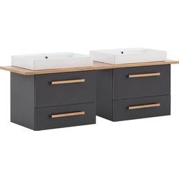 Waschtisch Schildmeyer "Duo, Waschtisch, Made in Germany, B: 165 cm", grau (anthrazit, eiche landhausfarben, anthrazit), B:165,2cm H:61,5cm T:50cm, Waschtische, Waschtisch, Solide Verarbeitung - Dieses Produkt ist in Deutschland gefertigt