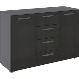 Kombikommode OTTO HOME "Kommode Sideboard Schubladenkommode Schlafzimmerkommode OTELI", schwarz (graumetallic, hochglanz effektgrau), B:120cm H:81cm T:42cm, Holzwerkstoff, Sideboards, Kombikommode, vier gro&szlig;e Schubladen und 2 T&uuml;ren, mit 4 Einlegeb&ouml;den MADE IN GERMANY