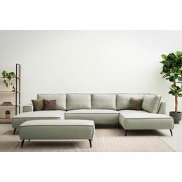 Wohnlandschaft Home Affaire "TVINNU", hellgr&uuml;n, B:354cm H:83cm T:193cm, Sofas, Wohnlandschaft, Recamiere rechts/links, stellbar zum Schlafsofa (Krokodilverbinder)