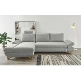 Ecksofa Home Affaire "City/Giron, L-Form", silber (silberfarben), B:284cm H:104cm T:166cm, 100% PES;Schwer entflammbar (BS 5852-0/ EN 1021-1);Gramatur 370g/ qm +/- 5%, Sofas, Ecksofa, verstellbare Armlehnen mit Rasterfunktion