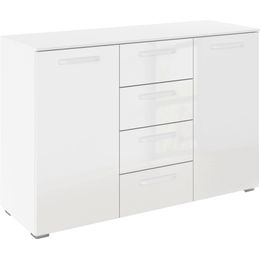 Kombikommode OTTO HOME "Kommode Sideboard Schubladenkommode Schlafzimmerkommode OTELI", wei&szlig; (alpinwei&szlig;, hochglanz wei&szlig;), B:120cm H:81cm T:42cm, Holzwerkstoff, Sideboards, Kombikommode, vier gro&szlig;e Schubladen und 2 T&uuml;ren, mit 4 Einlegeb&ouml;den MADE IN GERMANY