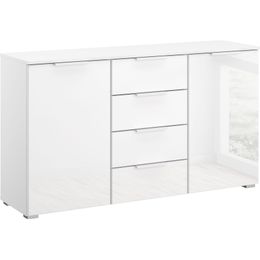 Schubkastenkommode Rauch "Sideboard Kommode Kombikommode KOLUNA mit Glasfront", wei&szlig; (alpinwei&szlig;, glas kristallwei&szlig;), B:120cm H:81cm T:42cm, Holzwerkstoff, Sideboards, vier gro&szlig;e Schubladen, mit insgesamt 4 Einlegeb&ouml;den MADE IN GERMANY