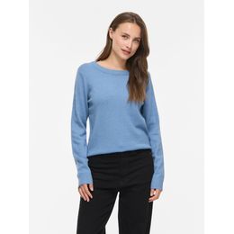 Rundhalspullover Vila "VIRIL O-NECK L/S KNIT TOP - NOOS", Damen, Gr. L, blau shadow detail:schwarz melange, Feinstrick, Obermaterial: 50% Viskose, 27% Nylon, 23% Polyester, meliert, regular fit normal, Rundhals, Rippb&uuml;ndchen, Pullover Rundhalspullover, Viskosemischung, regular fit