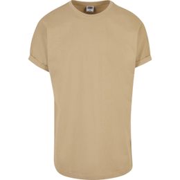 T-Shirt Urban Classics "Urban Classics Herren Long Shaped Turnup Tee", Jungen, Gr. 5XL, unionbeige, 100% Baumwolle, unifarben, loose fit, Rundhals, Shirts T-Shirt