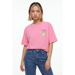 Kurzarmshirt Only "ONLRITA S/S PRINTED TEE CS JRS", Damen, Gr. L, prism pink print:matcha, Jersey, Obermaterial: 100% Baumwolle, bedruckt, loose fit normal, Rundhals, Shirts, Baumwolle, loose fit, Rundhals