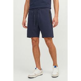 Jack & Jones Relaxshorts JACK & JONES "JPSTGORDON FUSION SWEAT SHORTS SRT SN", Herren, Gr. S, N-Gr, outer space detail:rubber print, Web, Obermaterial: 58% Polyester, 42% Baumwolle, bedruckt, regular fit knielang, Hosen