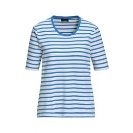 Kurzarmshirt GOLDNER "Jerseyshirt im Streifen-Look", Damen, Gr. 38, wei&szlig; (wei&szlig;, delftblau, geringelt), Obermaterial: 95% Baumwolle CO. 5% Elasthan EL., figurumspielend, normales B&uuml;ndchen, Shirts, Ohne
