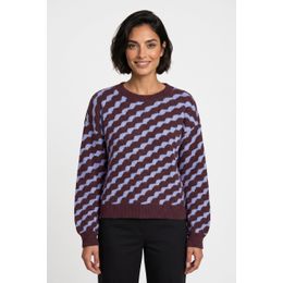 V&eacute;ro Moda Rundhalspullover VERO MODA "VMLARA LS O-NECK PULLOVER GA BOO REP", Damen, Gr. M, braun (winetasting detail:with baby lavender wave pattern), Strick, Obermaterial: 58% Polyester, 38% Polyacryl, 4% Elasthan, gemustert, regular fit normal, Rundhals, Rippstrickb&uuml;ndchen, Pullover Rundhalspullover, Materialmix, Stretch, regular fit