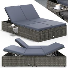 Casaria Polyrattan Gartenliege Grau/Anthrazit 200x115x33cm
