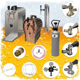 ich-zapfe Untertheken Komplett Set - Zapfanlage JET 30 Bierkoffer, Bierzapfanlage, Durchlaufk&uuml;hler 1-leitig Trockenk&uuml;hler, bis zu 35 Liter/h mit Holzfass