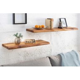 Riess Ambiente Massives Wandregal MAMMUT 80cm braun Sheesham stone finish Regalbrett mit Baumkante Riess-Ambiente Natur