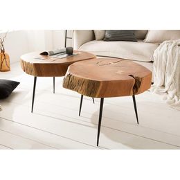 Riess Ambiente Runder Couchtisch GOA 60cm Akazie Massivholz Baumstamm schwarze Metallbeine Riess-Ambiente Sofatisch Wohnzimmertisch Rustikal Industrie & Loft Natur