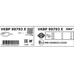 SKF Bremsbelagsatz, Scheibenbremse vkbp90793e f&uuml;r Audi Porsche VW