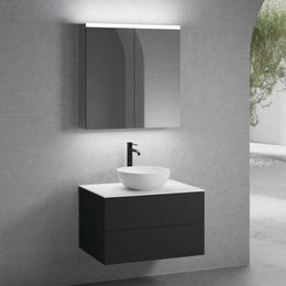 neoro n50 Unterschrank B: 80 cm mit 2 Ausz&uuml;gen, Waschtisch &Oslash; 40 cm wei&szlig; matt, mit Spiegelschrank f&uuml;r die Schweiz,,