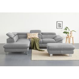 Ecksofa COTTA "Driver L-Form, B: 265 cm", grau (argent), B:268cm H:73cm T:214cm, Kunstleder SOFTLUX;LEDER BEEFY (ein abgedecktes Spalt-Rindsleder) im Sitz und R&uuml;cken (Korpus in Kunstleder);Luxus-Kunstleder;Leder Pampas (echtes Rindsleder) im Sitz und R&uuml;cken (R&uuml;ckseite mit Spannstoff bezogen), Sofas, Ecksofa, Kopfteilverstellung, optional Bettfunktion & Bettkasten