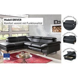 Ecksofa COTTA "Driver L-Form, B: 265 cm", wei&szlig;, B:268cm H:73cm T:214cm, Kunstleder SOFTLUX;LEDER BEEFY (ein abgedecktes Spalt-Rindsleder) im Sitz und R&uuml;cken (Korpus in Kunstleder);Luxus-Kunstleder;Leder Pampas (echtes Rindsleder) im Sitz und R&uuml;cken (R&uuml;ckseite mit Spannstoff bezogen), Sofas, Ecksofa, Kopfteilverstellung, optional Bettfunktion & Bettkasten