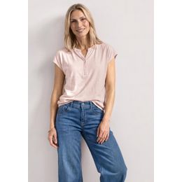 T-Shirt Street One, Damen, Gr. 46, minimal rose, Web, 50% Modal, 50% Baumwolle, unifarben, normal normal, Rundhals, abgesteppt, Shirts T-Shirt, mit geschlitztem Rundhalsausschnitt
