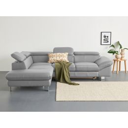 Ecksofa COTTA "Driver L-Form, B: 265 cm", grau (argent), B:268cm H:73cm T:214cm, Kunstleder SOFTLUX;LEDER BEEFY (ein abgedecktes Spalt-Rindsleder) im Sitz und R&uuml;cken (Korpus in Kunstleder);Luxus-Kunstleder;Leder Pampas (echtes Rindsleder) im Sitz und R&uuml;cken (R&uuml;ckseite mit Spannstoff bezogen), Sofas, Ecksofa, Kopfteilverstellung, optional Bettfunktion & Bettkasten
