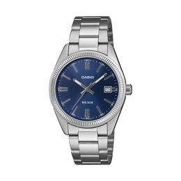 Quarzuhr, edelstahlfarben, blau, CASIO TIMELESS COLLECTION, Armbanduhren, Herren, Quarzuhr, Armbanduhr, Damenuhr, Herrenuhr, Edelstahlarmband, analog, Tag