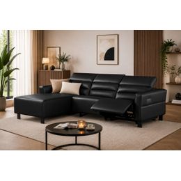 Ecksofa OTTO HOME "Carpari, L-Form, 263 cm, manuelle o. elektrische Relaxfunktion", schwarz, B:263cm H:97cm T:179cm, Sofas, Ecksofa, USB A/C und Kopfteilverstellung