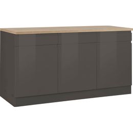 Unterschrank KOCHSTATION "KS-Virginia,neu in verbesserter Ausf&uuml;hrung", grau (grau hochglanz), B:150cm H:85cm T:60cm, Holzwerkstoff, Schr&auml;nke, Unterschrank, Breite 150 cm, 3 T&uuml;ren, Soft-Close-Funktion