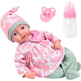 Babypuppe BAYER "Reborn 38 cm rosa/gr&uuml;n", rosa, gr&uuml;n, Puppen, Baby, sieht aus wie ein echtes Baby
