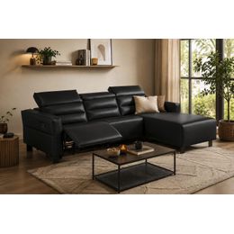 Ecksofa OTTO HOME "Carpari, L-Form, 263 cm, manuelle o. elektrische Relaxfunktion", schwarz, B:263cm H:97cm T:179cm, Sofas, Ecksofa, USB A/C und Kopfteilverstellung