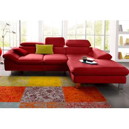 Ecksofa COTTA "Driver L-Form, B: 268 cm", rot, B:268cm H:73cm T:169cm, LEDER BEEFY (ein abgedecktes Spalt-Rindsleder) im Sitz und R&uuml;cken (Korpus in Kunstleder);Luxus-Kunstleder;Kunstleder SOFTLUX;Leder Pampas (echtes Rindsleder), R&uuml;ckseite mit schwarzem Spannstoff bezogen, Sofas, Ecksofa, Kopfteilverstellung, optional Bettfunktion & Bettkasten