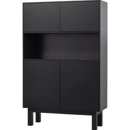 Buffet Woood "Finca FSC-Kiefernholz mit Druckmechanismus, H 170 x B 110 x T 40 cm", schwarz, B:110cm H:170cm T:40cm, Holzwerkstoff, Schr&auml;nke, Vitrinenschrank, Tragkraft 10 kg pro Boden, offenes Mittelfach, sichtbare maserung