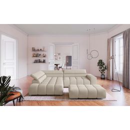Ecksofa COTTA "Orion L-Form, B: 310 cm", nature, B:310cm H:70cm T:225cm, 90% Polyester, 10% Polyamid, Sofas, Ecksofa, Kopfteilverstellung & 5 Nierenkissen