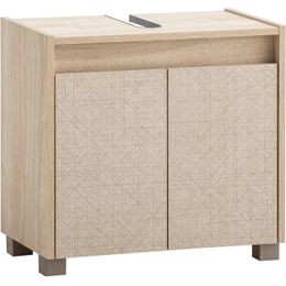Waschbeckenunterschrank Schildmeyer "Sander, Waschbeckenunterschrank, Made in Germany, B: 56,9cm", beige (wei&szlig; eiche, canasta), B:56,9cm H:54,6cm T:33cm, FSC-zertifizierter Holzwerkstoff, Schr&auml;nke, Waschbeckenunterschrank, Solide Verarbeitung - Dieses Produkt ist in Deutschland gefertigt