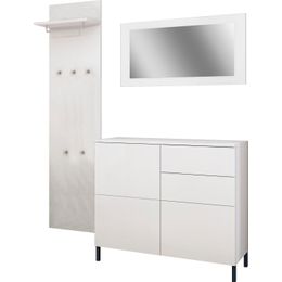 borchardt M&ouml;bel Garderoben-Set BORCHARDT M&Ouml;BEL "Haama 3-teilig mit Kommode, Wandpaneel und Spiegel", wei&szlig; (wei&szlig; matt), Kastenm&ouml;bel-Sets, Push-to-open-Technik, Metallf&uuml;&szlig;e, platzsparend
