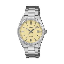 Quarzuhr, edelstahlfarben, gelb, CASIO TIMELESS COLLECTION, Armbanduhren, Herren, Quarzuhr, Armbanduhr, Damenuhr, Herrenuhr, Edelstahlarmband, analog, Tag