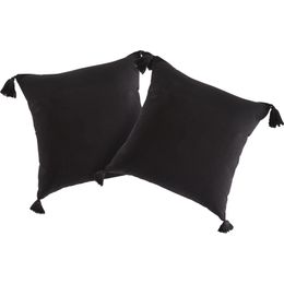 Dekokissen "Jada", schwarz (schwarz, unifarben), B:50cm L:50cm, Baumwolle, LeGer Home by Lena Gercke, Dekokissen_Sitzkissen_Kissenh&uuml;llen, Kissenh&uuml;lle ohne F&uuml;llung,Rei&szlig;verschlu&szlig;, 2er Set, modern, 50x50, Quaste