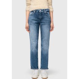 5-Pocket-Jeans MAC "STRAIGHT", Damen, Gr. 38, L&auml;nge 28, blau (mid blau random28), Denim/Jeans, Obermaterial: 99% Baumwolle, 1% Elasthan, straight fit normal, Jeans 5-Pocket-Jeans, mit Stretch