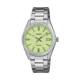 Quarzuhr, edelstahlfarben, hellgr&uuml;n, CASIO TIMELESS COLLECTION, Armbanduhren, Herren, Quarzuhr, Armbanduhr, Damenuhr, Herrenuhr, Edelstahlarmband, analog, Tag