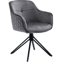 Armlehnstuhl Stolkom "Emma B/H/T 59x82x62 cm", grau, schwarz, schwarz, grau, B:59cm H:82cm T:62cm, Polyester, St&uuml;hle, Armlehnstuhl, 180 grad drehbar mit Auto-Return