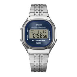 Chronograph CASIO VINTAGE, edelstahlfarben, blau, Armbanduhren, Herren, Chronograph, Quarzuhr, Armbanduhr, Damenuhr, Herrenuhr, Edelstahlarmband, digital