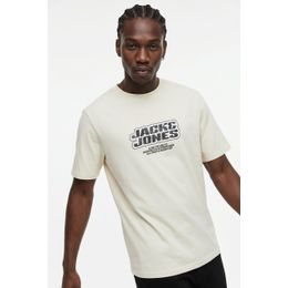 Jack & Jones T-Shirt JACK & JONES "JCOLIDO AOP FRONT PRINT TEE SS CREW NECK", Jungen, Gr. S, beige (sweet corn), Jersey, Obermaterial: 100% Baumwolle, bedruckt, regular fit taillenbedeckt, Rundhals, gerader Abschluss, Shirts T-Shirt, mit Frontprint