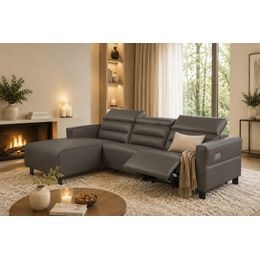 Ecksofa OTTO HOME "Carpari, L-Form, 263 cm, manuelle o. elektrische Relaxfunktion", grau, B:263cm H:97cm T:179cm, Sofas, Ecksofa, USB A/C und Kopfteilverstellung