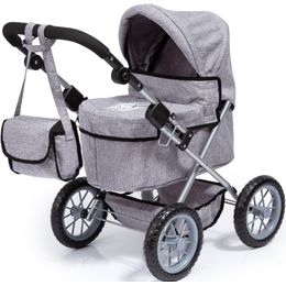 Puppenwagen BAYER "Trendy, grau", grau, Puppenwagen, KinderB:39cm H:68cm T:68cm, Kunststoff, Metall, Stoff, mit Wickeltasche, B:39cm H:68cm T:68cm