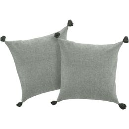 Dekokissen "Jada", dunkelgr&uuml;n, unifarben, B:50cm L:50cm, Baumwolle, LeGer Home by Lena Gercke, Dekokissen_Sitzkissen_Kissenh&uuml;llen, Kissenh&uuml;lle ohne F&uuml;llung,Rei&szlig;verschlu&szlig;, 2er Set, modern, 50x50, Quaste