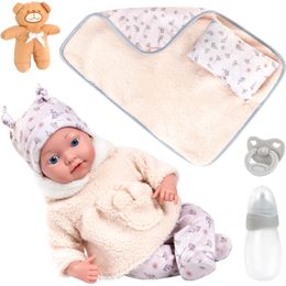 Babypuppe BAYER "Reborn 38 cm Set beige", beige, Puppen, Baby, sieht aus wie ein echtes Baby