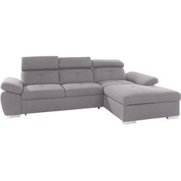 Ecksofa exxpo - SOFA FASHION "Spring, super bequem, mit Armteil- und Kopfteilfunktion", silber, B:284cm H:81cm T:181cm, Luxus-Microfaser (100% Polyester);Struktur (100% Polyester);NaturLEDER (echtes Rindsleder) in Sitz und R&uuml;cken. Korpus in passendem Kunstleder SOFTLUX bezogen, Sofas, Ecksofa, L-Form, wahlweise mit Bettfunktion und Bettkasten