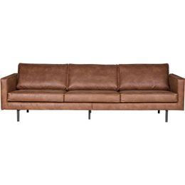 3-Sitzer Woood "Rodeo Bezug mit Zickzack-Federung, Metallbeine, H 85 x B 277 x T 86 cm", braun (cognac), B:277cm H:85cm T:86cm, Sofas, Recycling-Lederfaser-Verbundstoff, Tragkraft 250 kg, pleigleicht