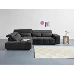 Ecksofa COTTA "Orion L-Form, B: 310 cm", schwarz, B:310cm H:70cm T:225cm, 100% Polyester, Sofas, Ecksofa, Kopfteilverstellung & 5 Nierenkissen